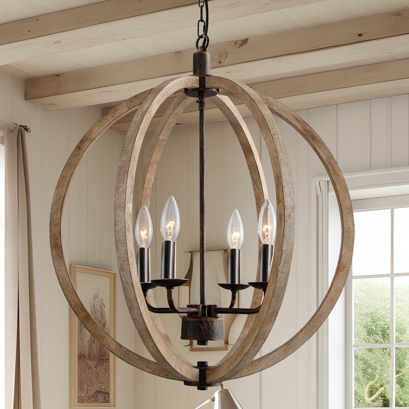 Gracie Oaks 4 - Light Globe Orb Wood Chandelier & Reviews | Wayfair